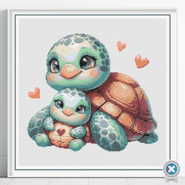 Cute Girl Sea Turtle Cross Stitch Pattern - Simone Balman Art